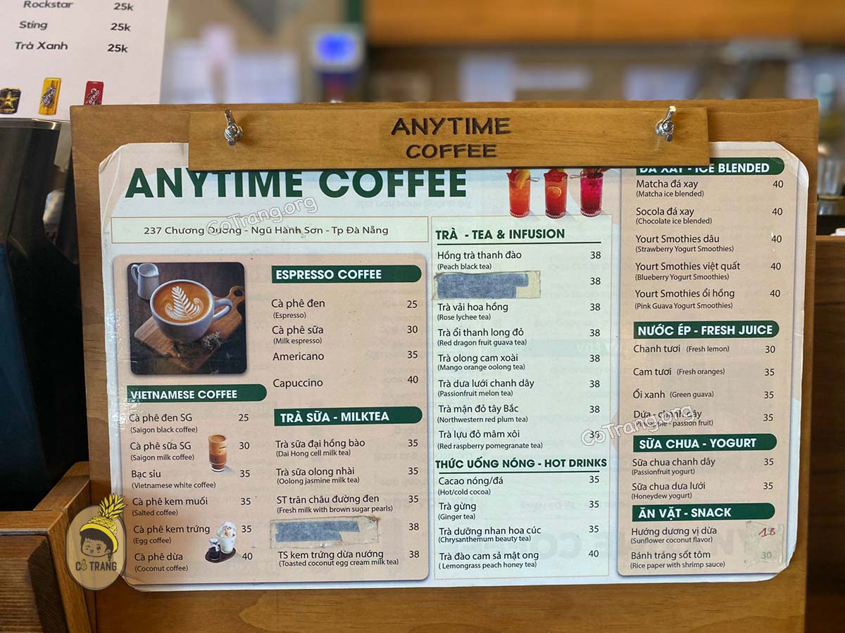 AnyTime Coffee Đà Nẵng - Quán cafe view sông Hàn nhẹ nhàng, menu, review